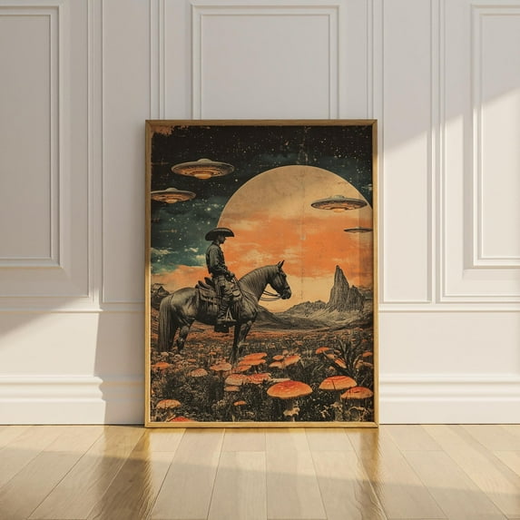 Cowboy Riding Horse In Mushroom Field Pothead Poster Print Vintage ...