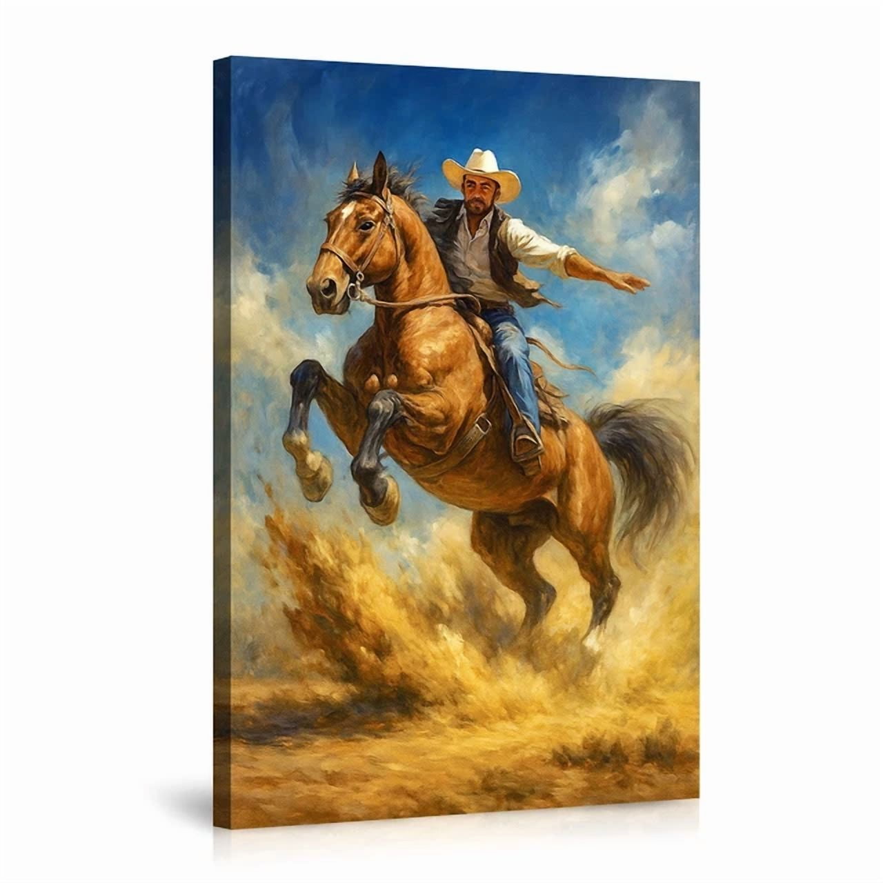 Cowboy Riding Horse Wall Art Poster Western Themed Decorative Print Art ...