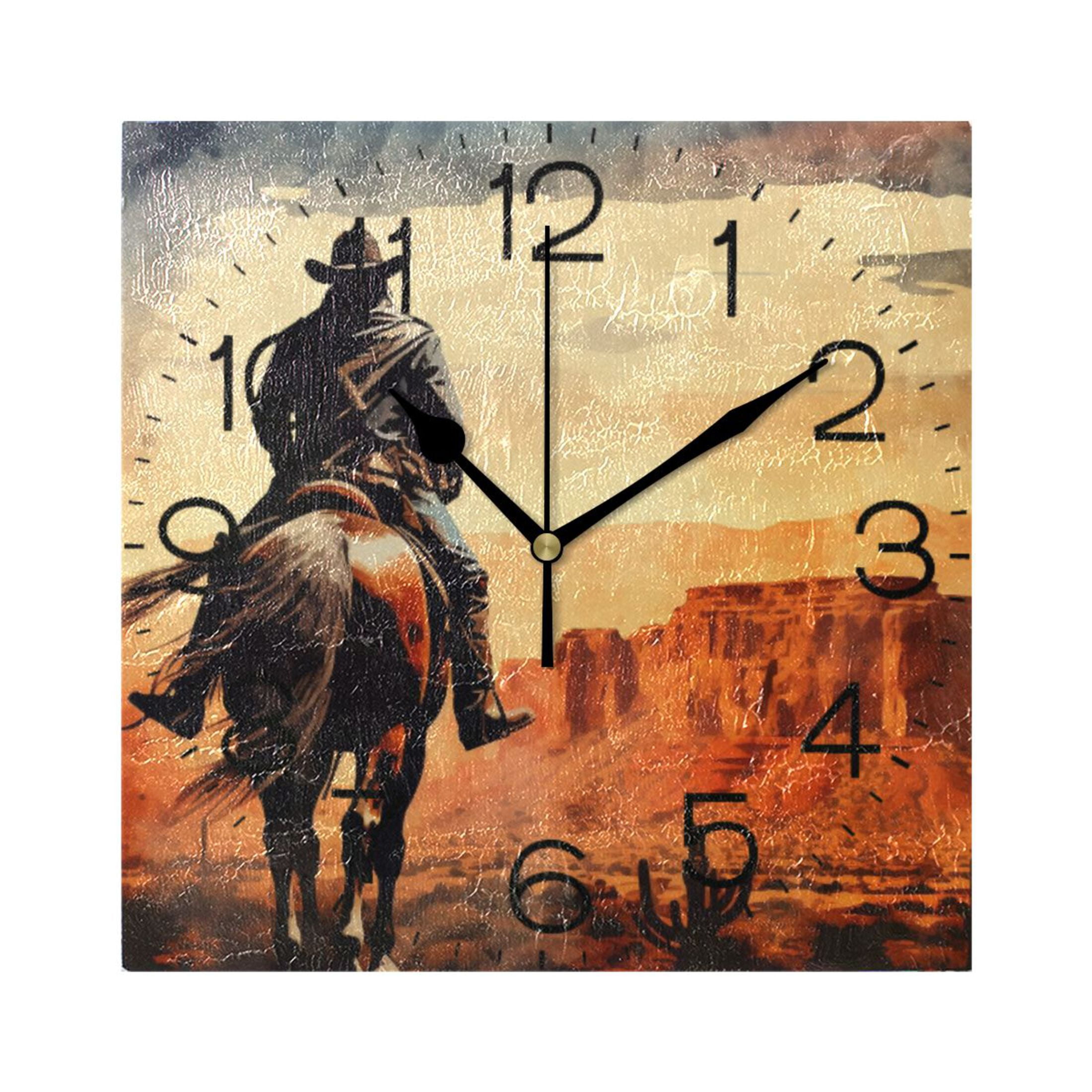 Cowboy Riding Horse Wall Clock 7.78" Non-Ticking Silent Battery ...