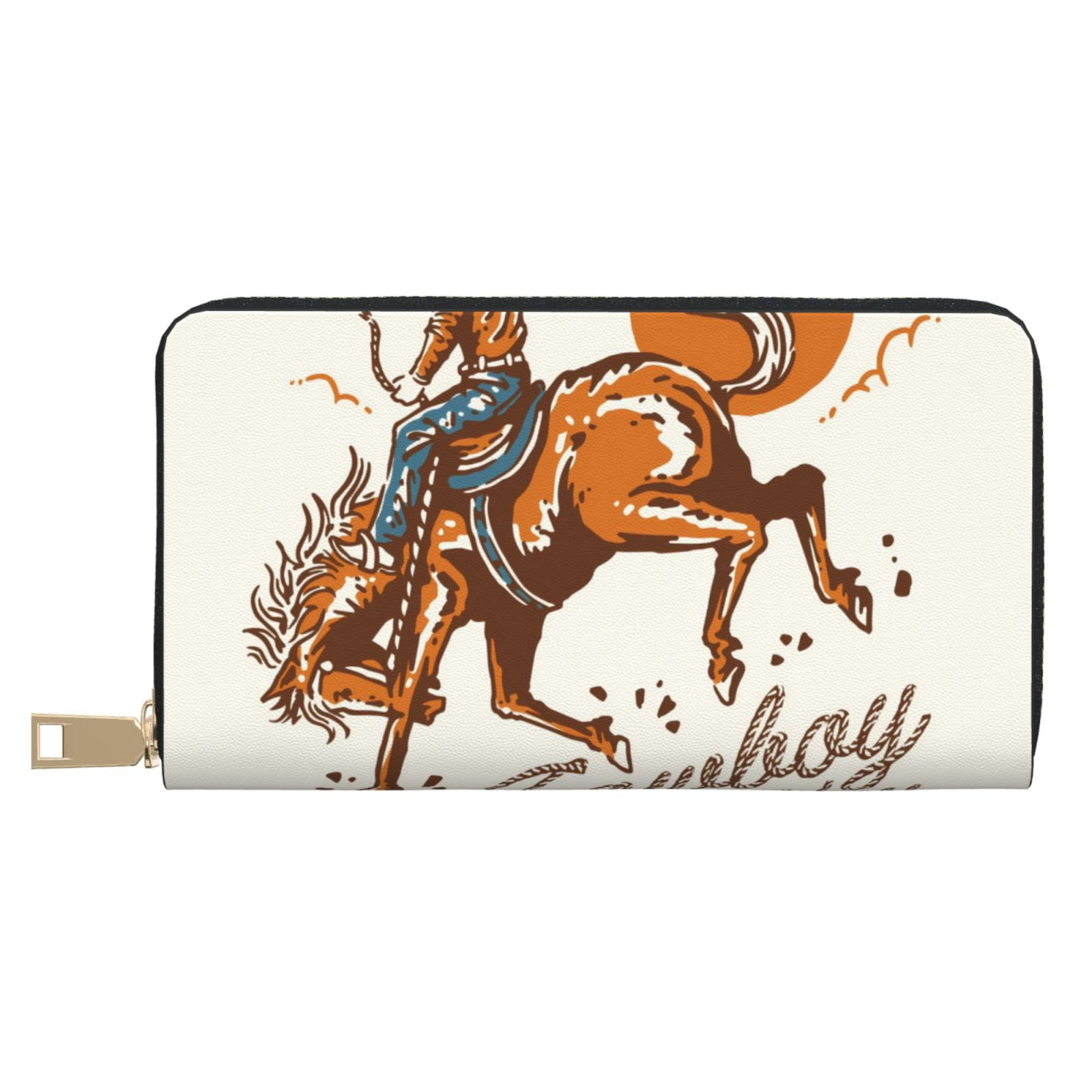 Cowboy Riding Horse Wallet Women, Leather Bifold Multi Card Wallet ...
