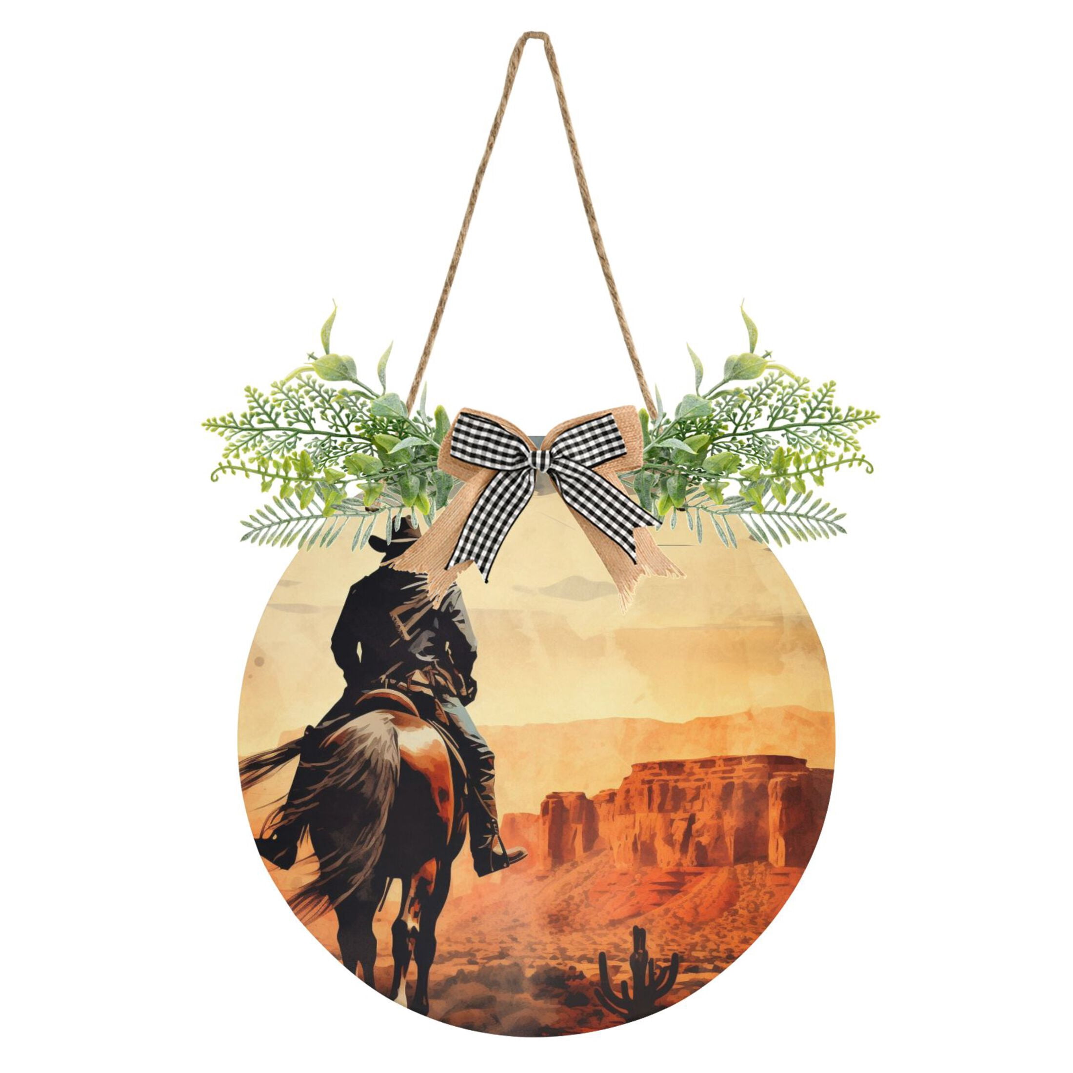 Cowboy Riding Horse Welcome Front Door Sign Round 12 inch Porch Hanging ...