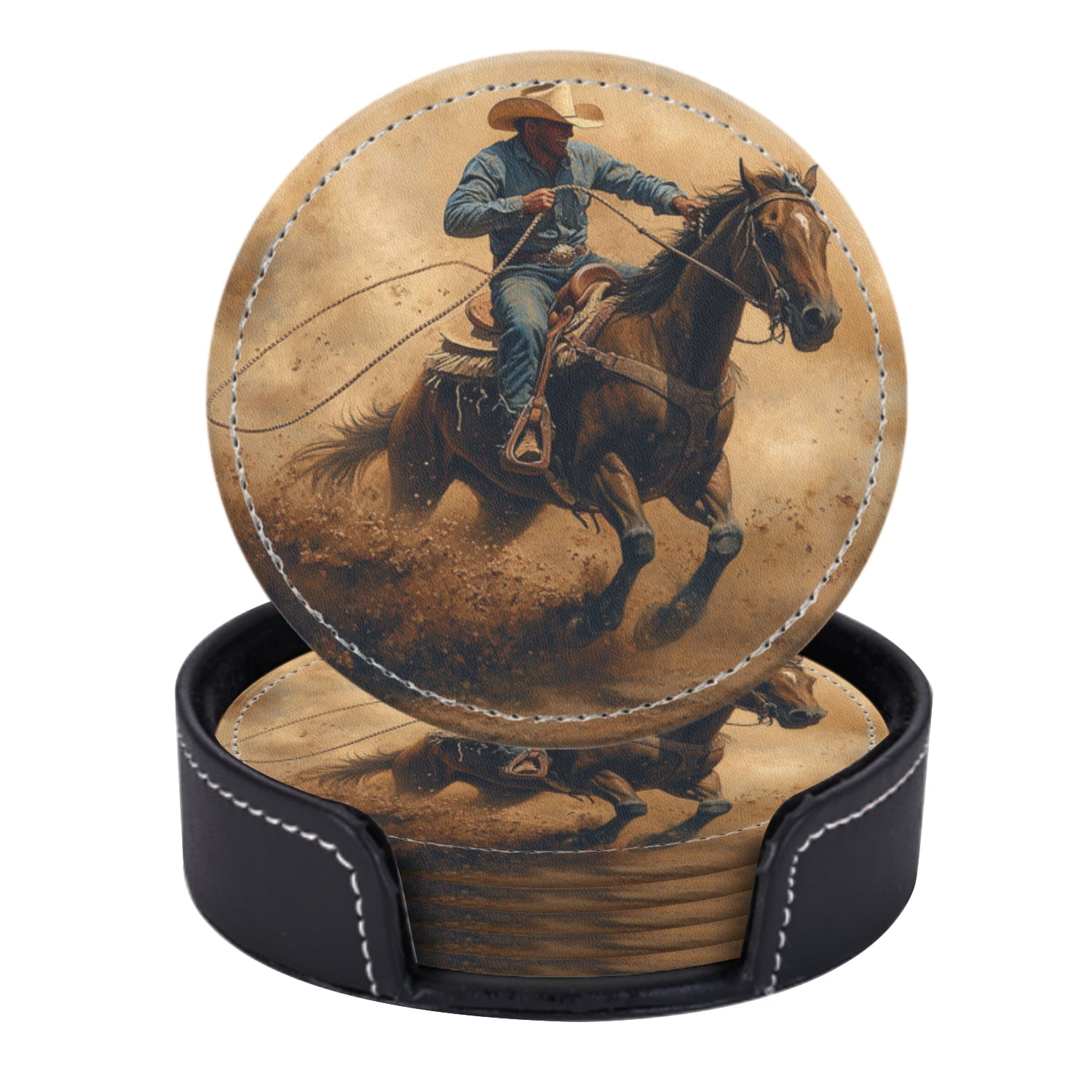 PU Leather Coasters for Drinks Bar Beer,Set of 6 with Holder,Round ...