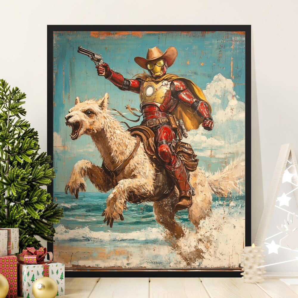 Cowboy Robot On Llama Poster, Unique Wall Art, Sci-Fi Western Decor ...