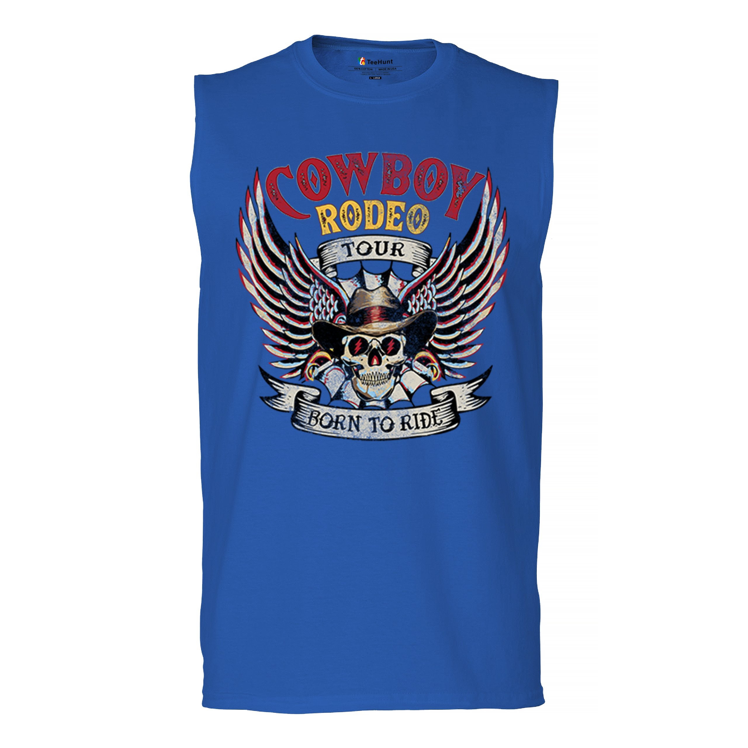 Cowboy Rodeo Tour Born To Ride Muscle Shirt Skull Wings Western Biker ...