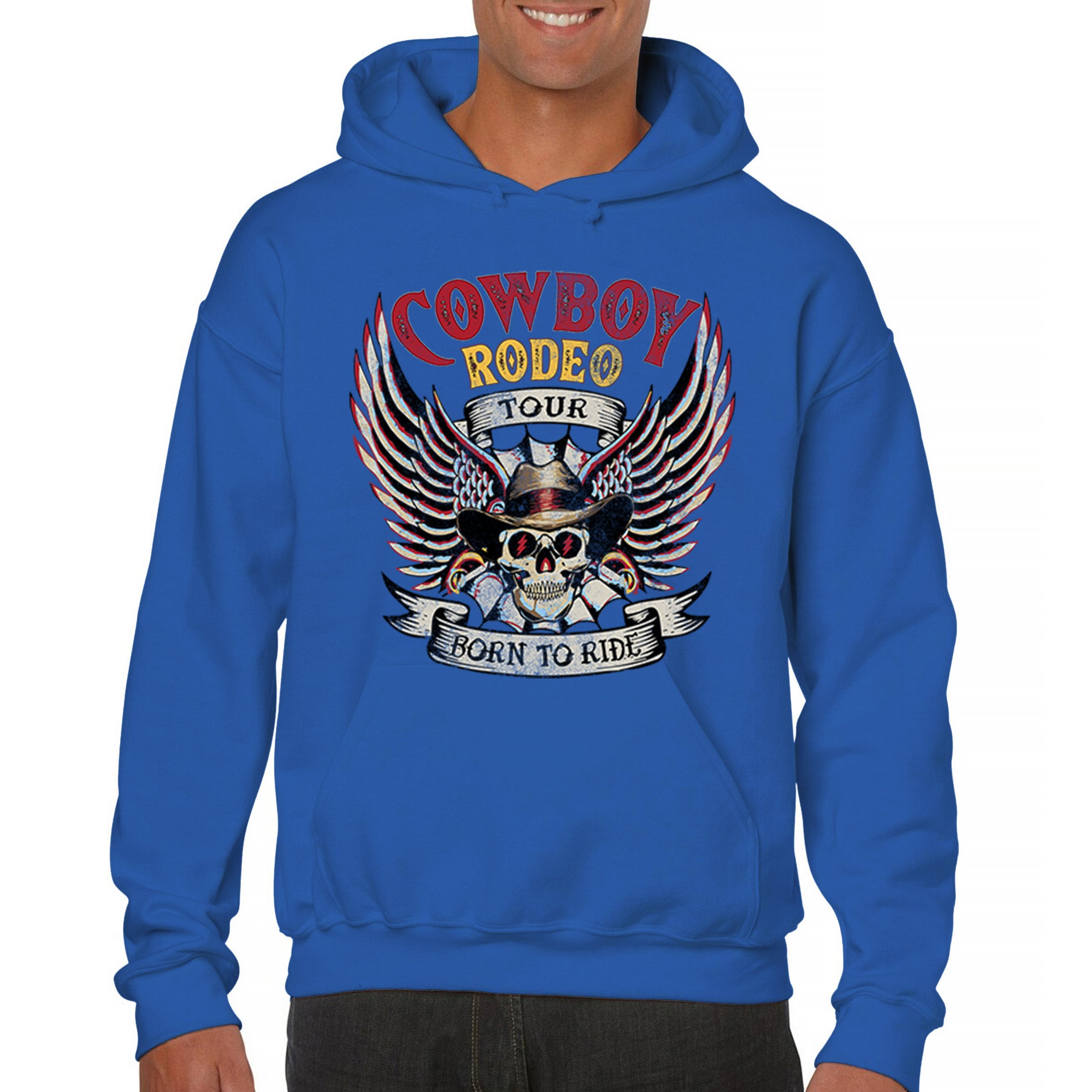 Cowboy Rodeo Tour Born To Ride Sweatshirt Skull Wings Western Biker ...
