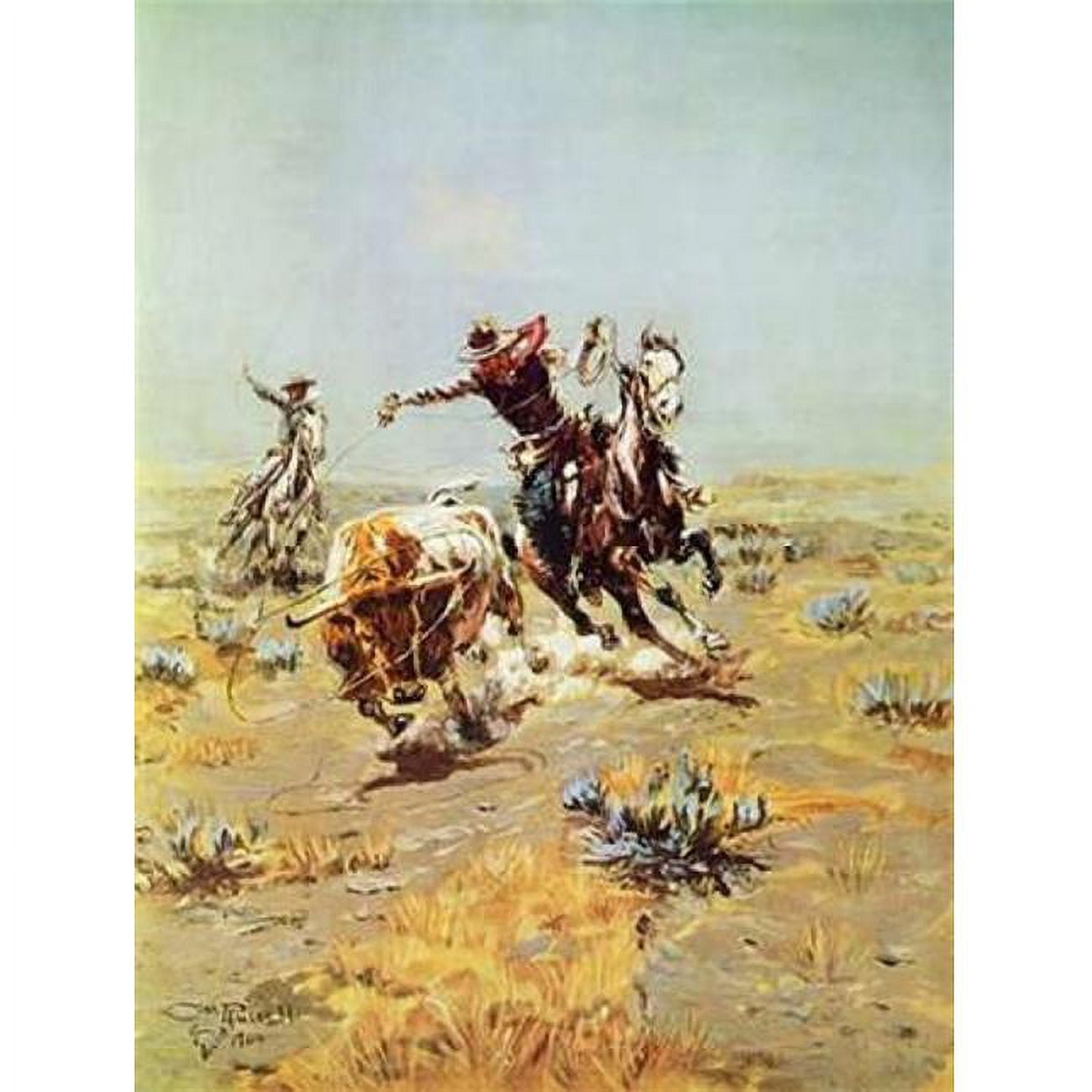 Cowboy Roping A Steer Poster Print by Charles M. Russell - 18 x 24 ...