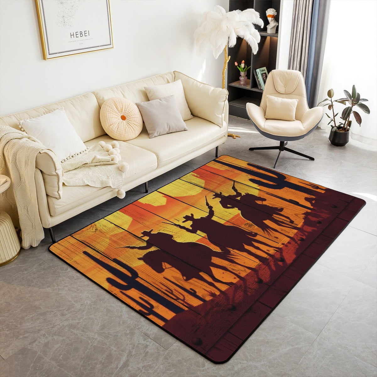 Cowboy Rug 5x6'6'',Western Country Style Decorative Area Rug for Women ...