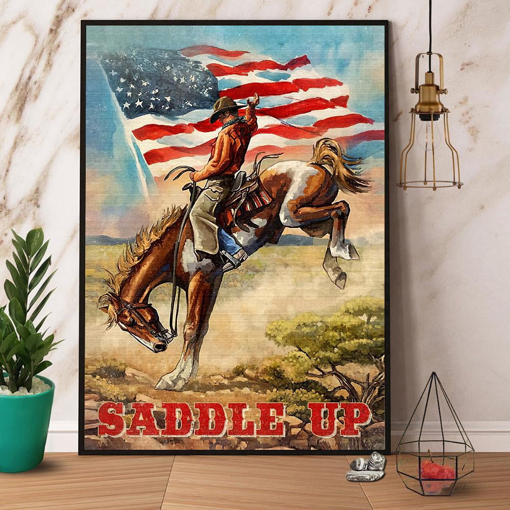 Cowboy Saddle Up American Flag Paper Poster No Frame Matte Wall Art ...