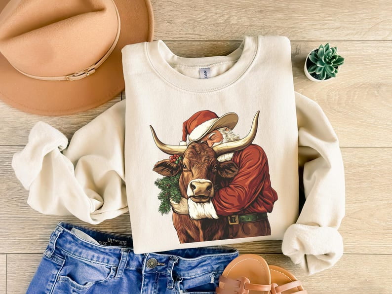 Cowboy Santa Western Roping Christmas Sweater, Vintage Country ...