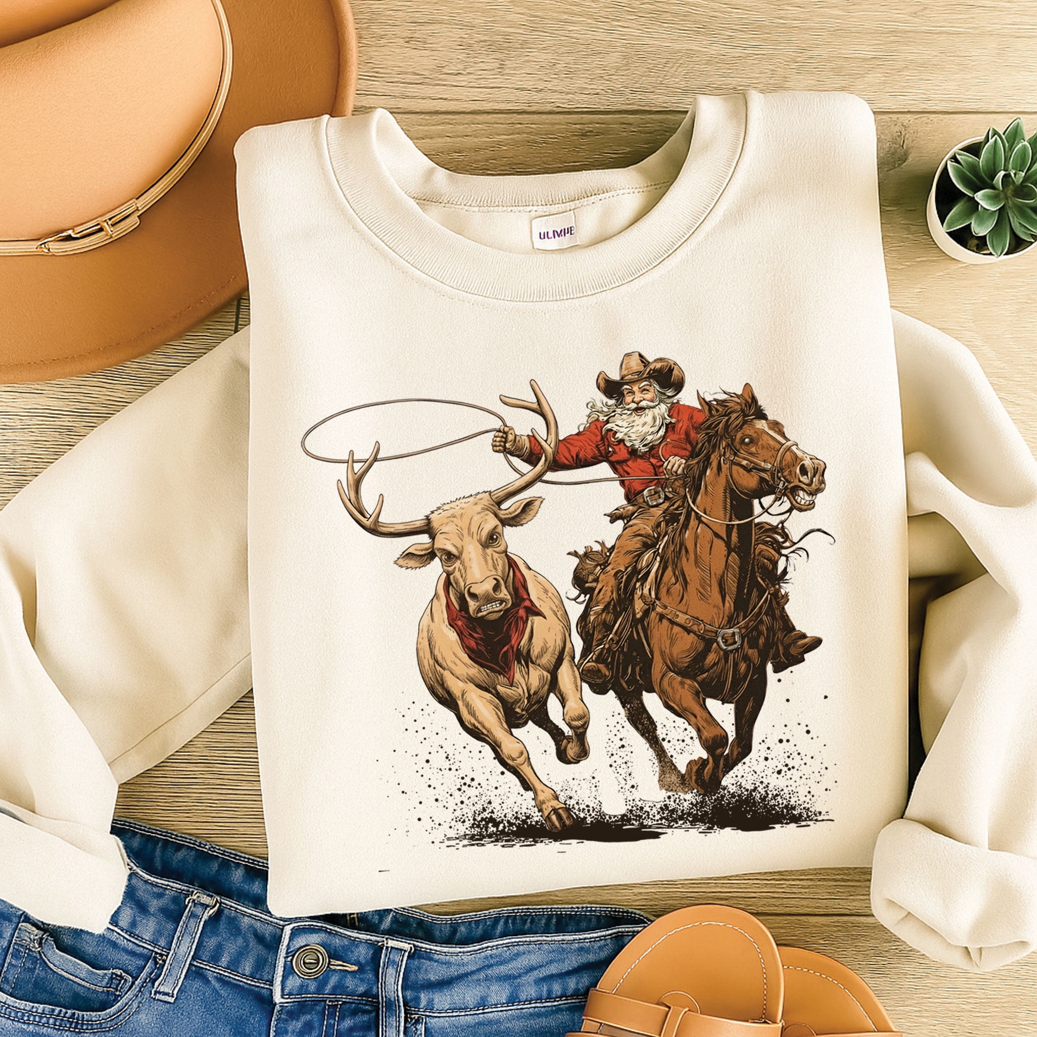 Cowboy Santa Western Roping Christmas Sweatshirt, Vintage Country ...