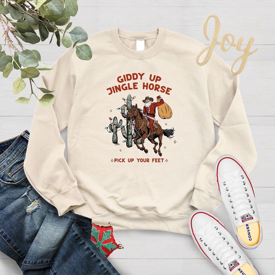 Cowboy Season Sweatshirt: Giddy Up Jingle Horse Pick Up Your Feet ...