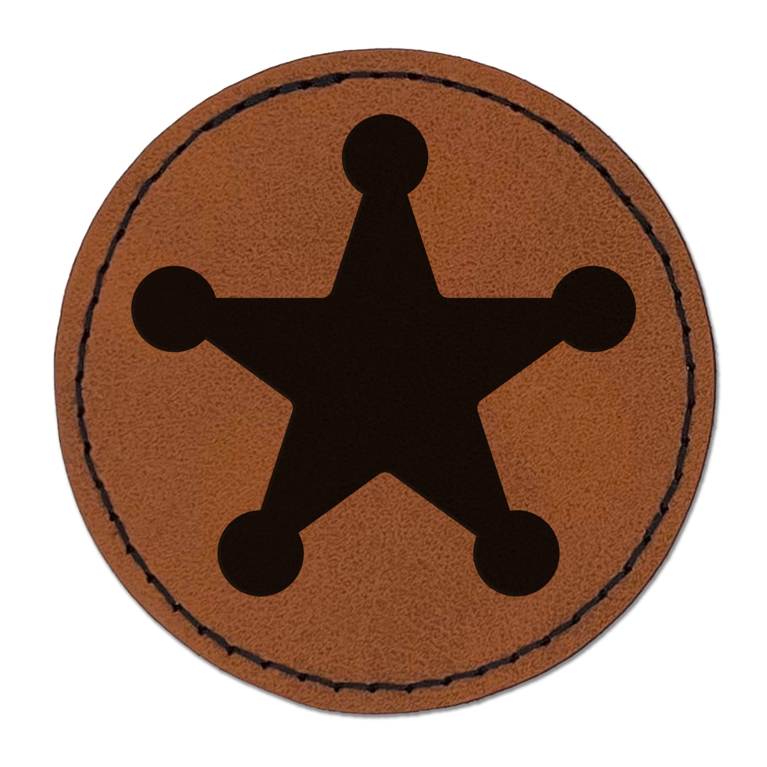 Cowboy Sheriff Badge Star 2.5" Faux Leather Round Engraved Iron-On ...