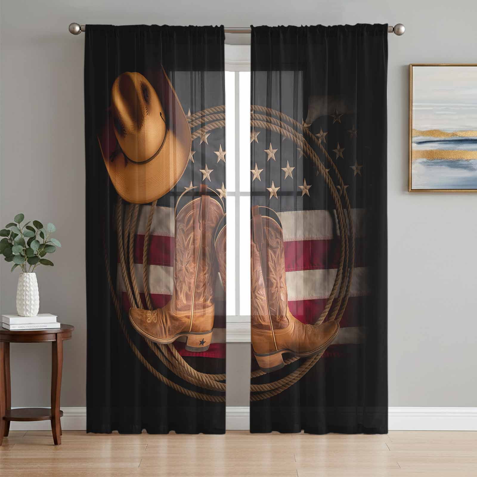 Cowboy Shoes Sheer Curtains 84 Inch Length 2 Panels Set, Vintage ...