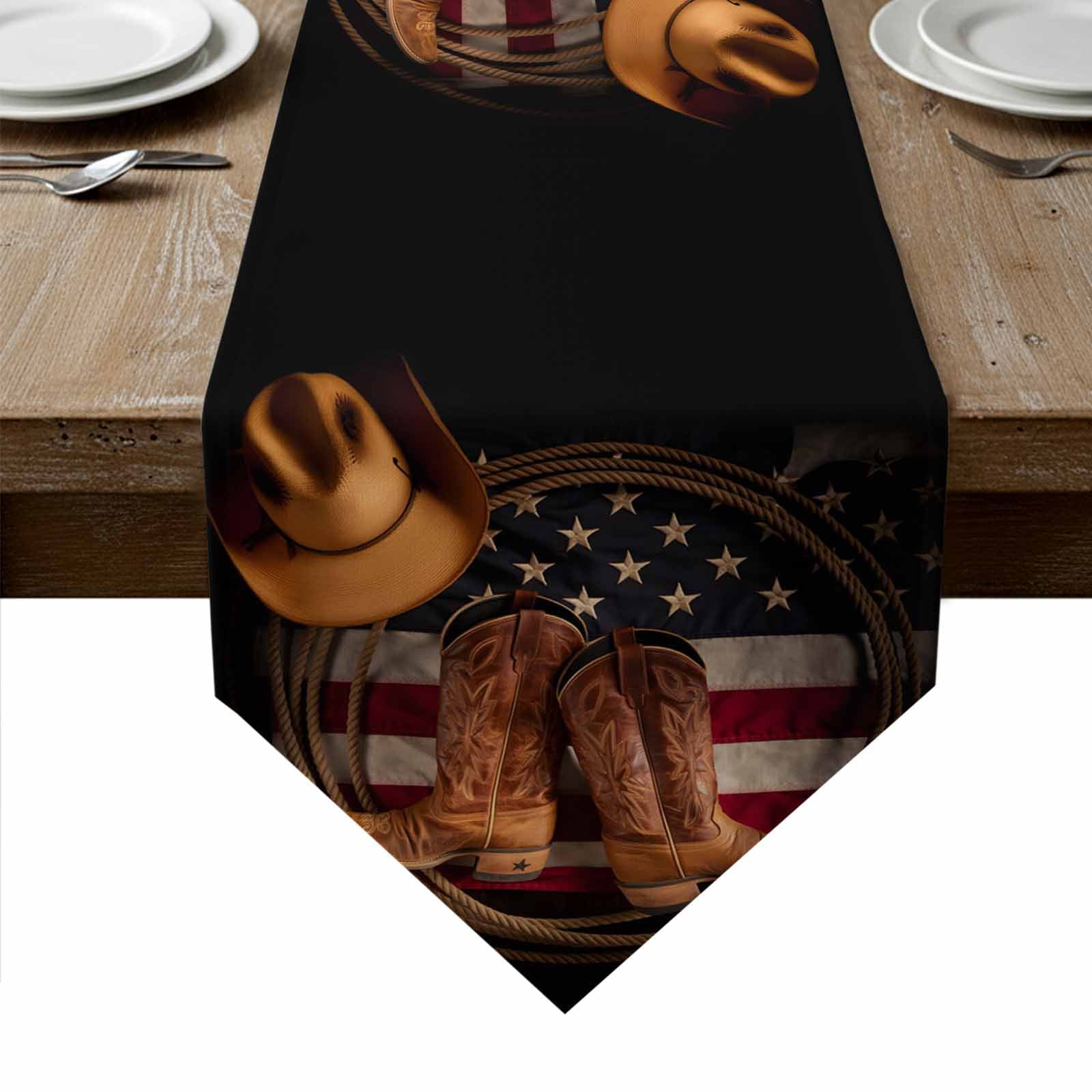 Cowboy Shoes Table Runner Linen Burlap Table Runner 72 Inches Long ...