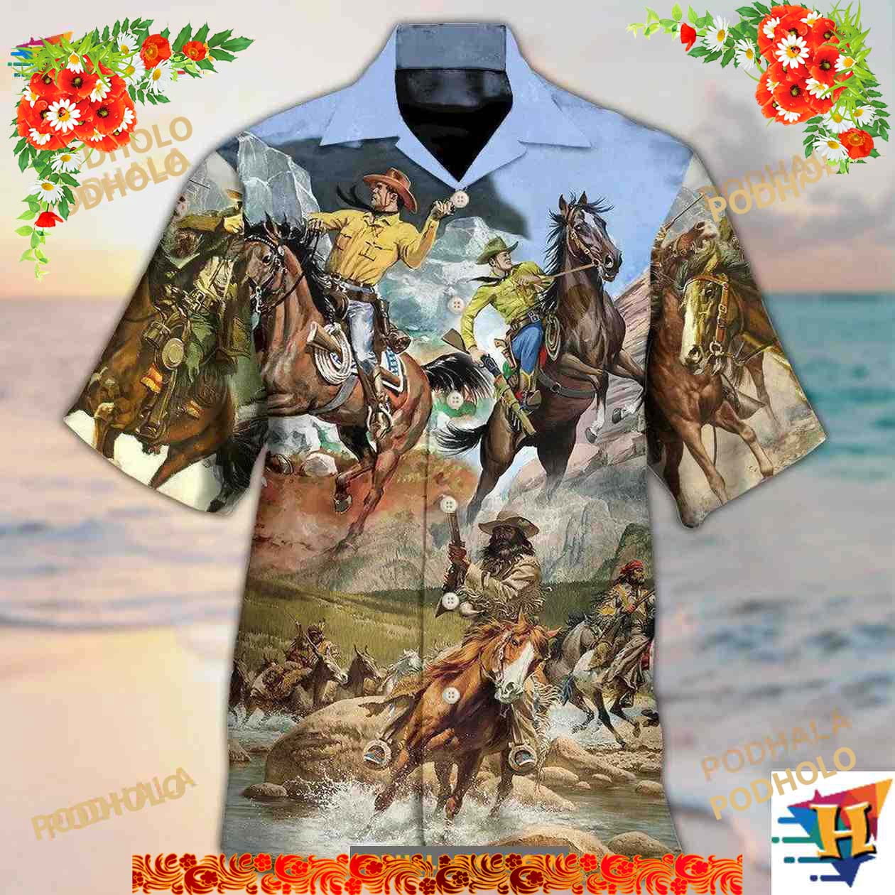 Cowboy Shootin Riding Horse Desert Hawaiian Shirt, Gifts For Horse ...
