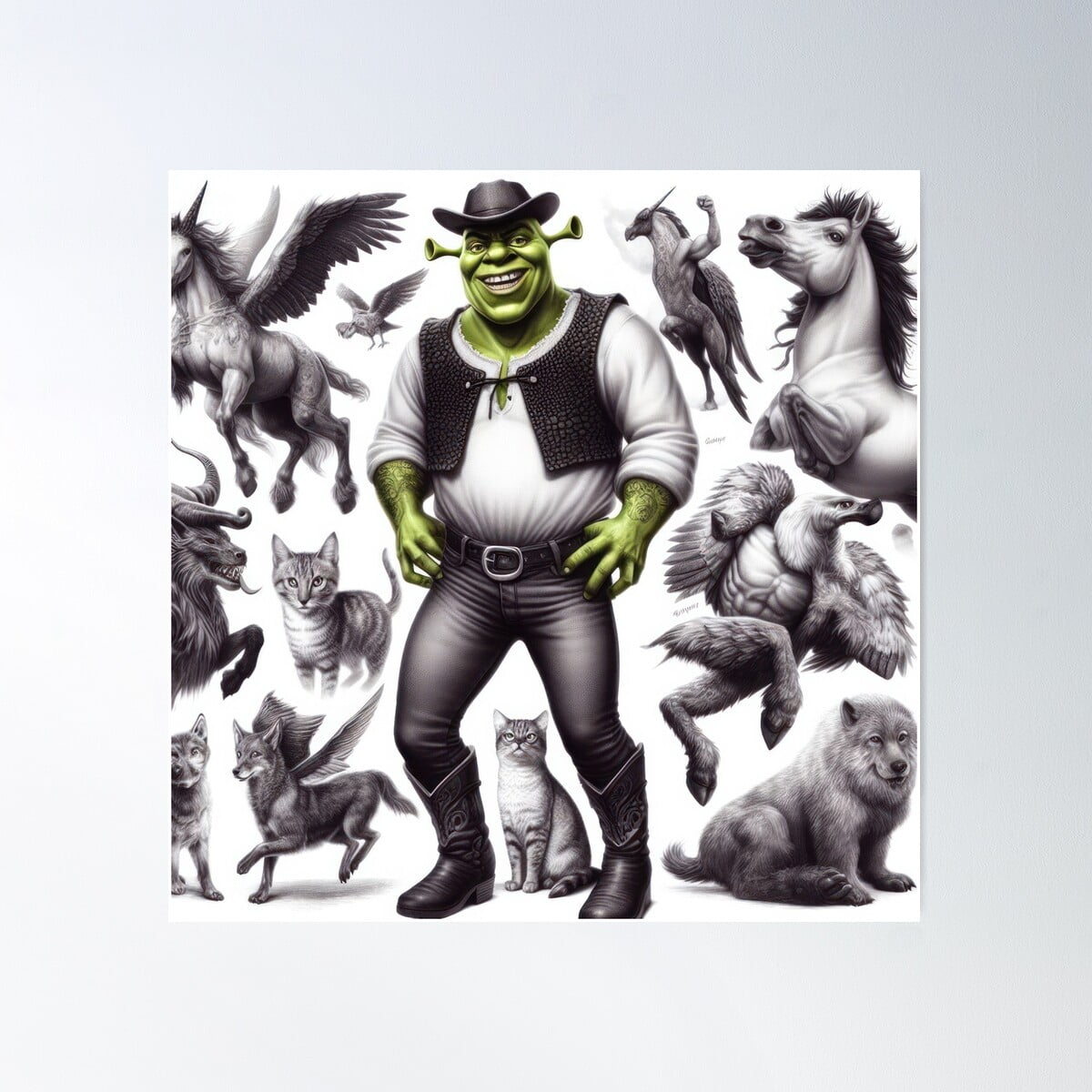 Cowboy Shrek With Friends Poster Wall Art, Modern Wall Decor For Living ...