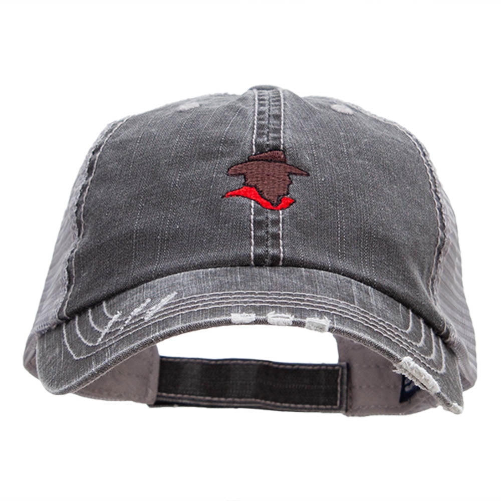 Cowboy Silhouette Embroidered Frayed Mesh Cap - Black OSFM - Walmart.com