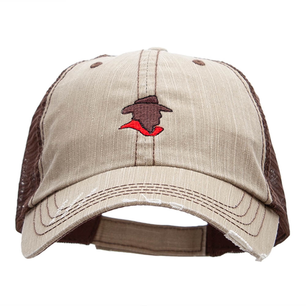 Cowboy Silhouette Embroidered Frayed Mesh Cap - Brown OSFM - Walmart.com