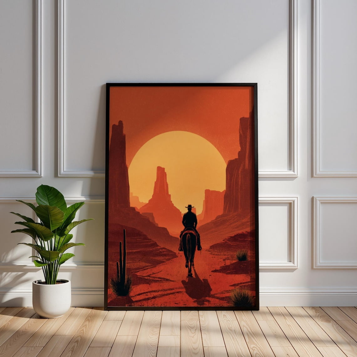 Cowboy Silhouette Western Desert Sunset Monument Valley Rustic ...
