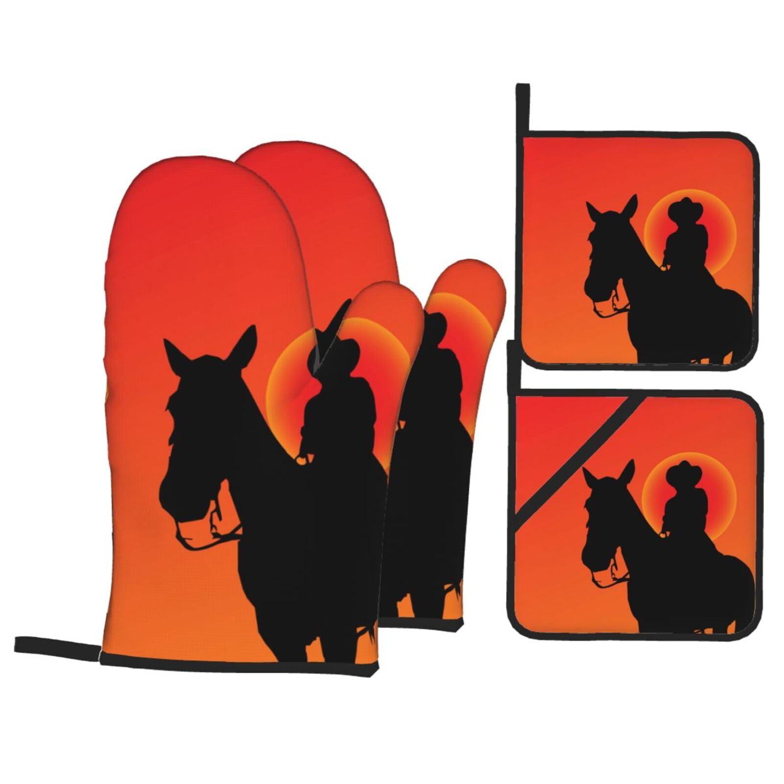 Cowboy Silhouettes Western Horse 4Pcs Oven Mitts and Pot Holders Sets ...