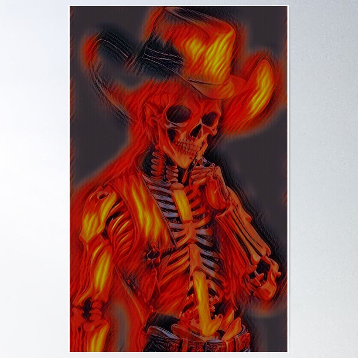 Cowboy Skeleton On Fire Design - Dark Background Poster Wall Art ...