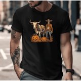 Cowboy Skeleton With Pumpkins Western Halloween Rodeo Holiday Unisex T ...