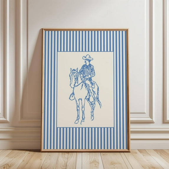 Cowboy Sketch Wall Art, Trendy Striped Poster, Grandmillennial Wall Art ...