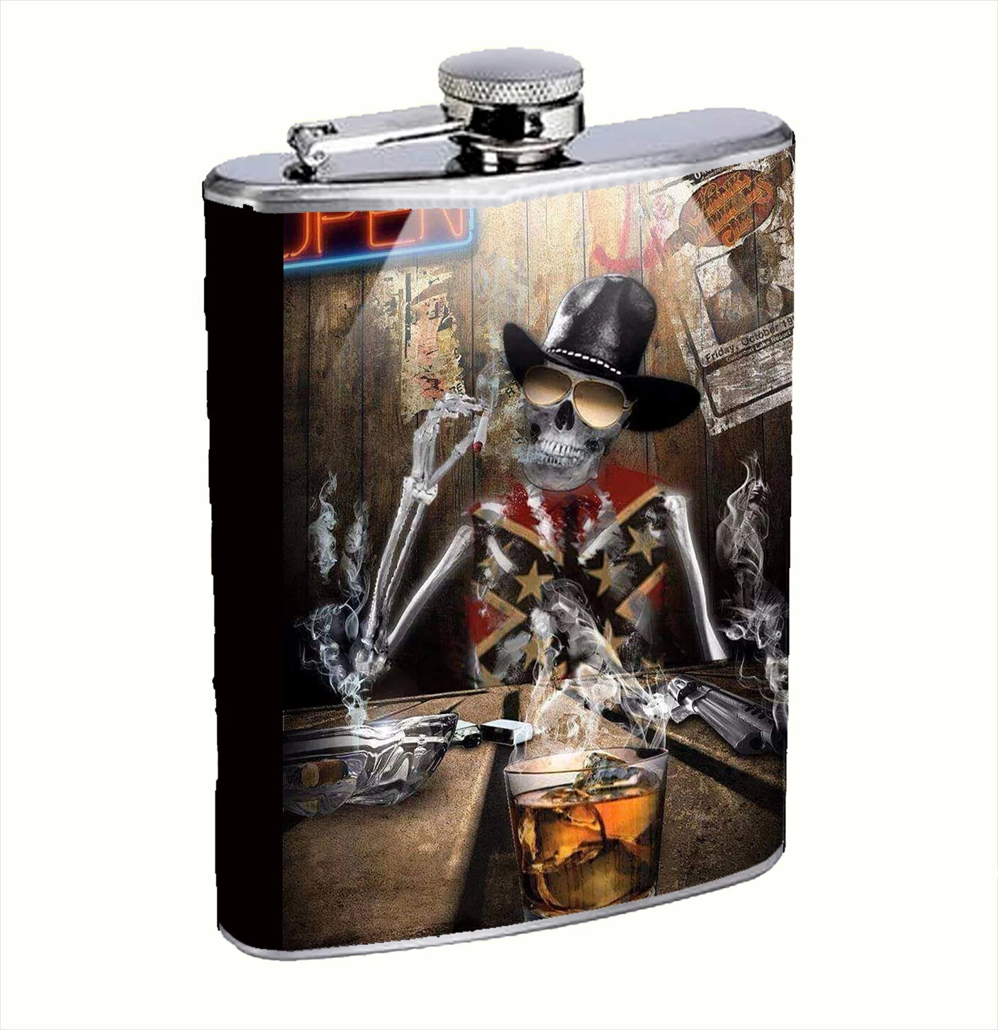 Cowboy Skull Bar L17 8Oz Stainless Steel Hip Flask Drinking Whiskey ...