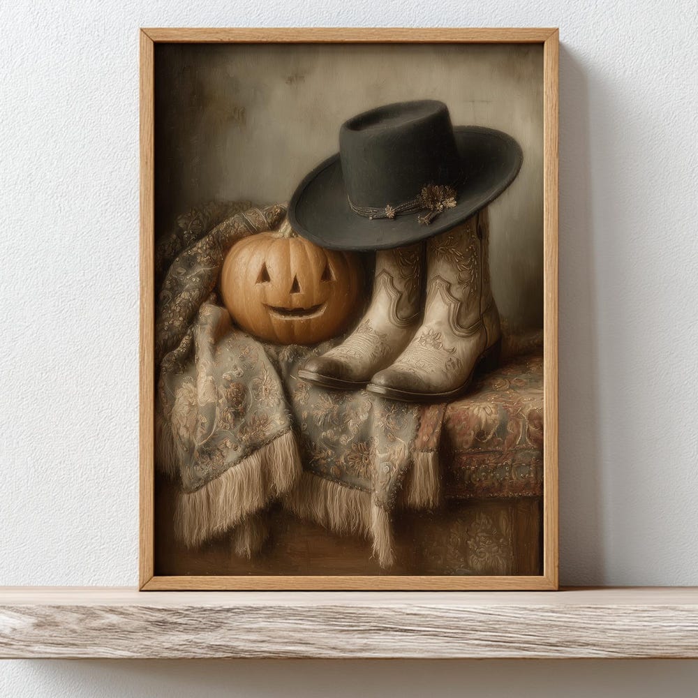 Cowboy Skull Still Life Western Holloween Wall Art Rustic Fall ...