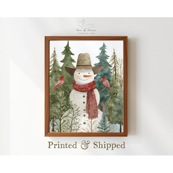 Cowboy Snowman Poster Rustic Winter Farmhouse Wall Art Poster, Unframed ...
