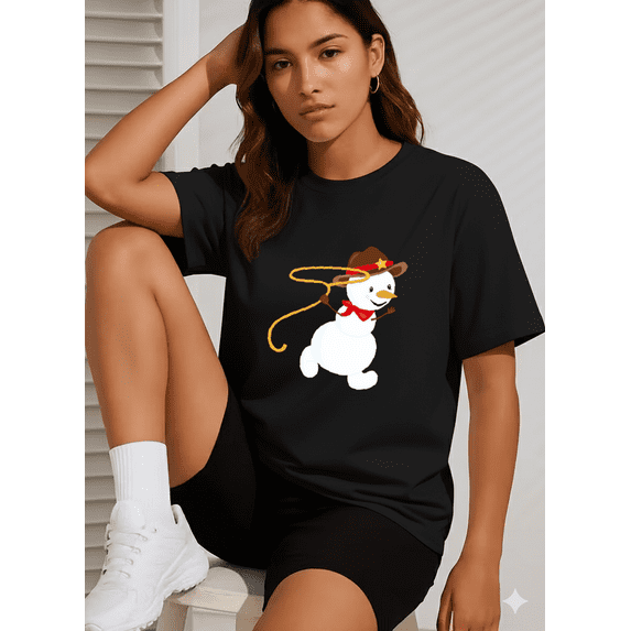 Cowboy Snowman Sheriff Lasso Western Winter Holiday Art Unisex T-Shirt ...