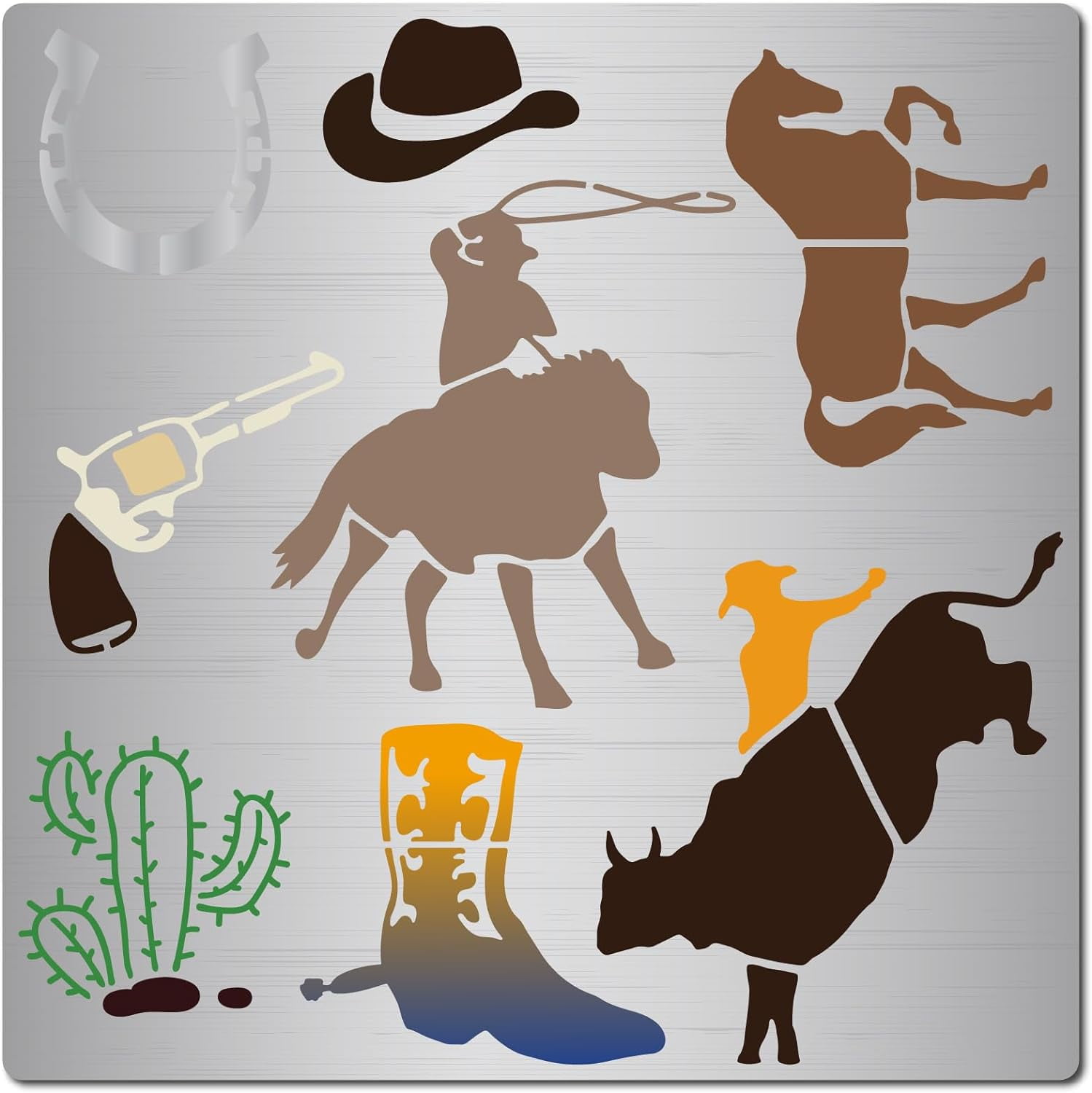 Cowboy Stencil Western Boots Reusable Hat Horseshoe Cactus Cow Metal ...