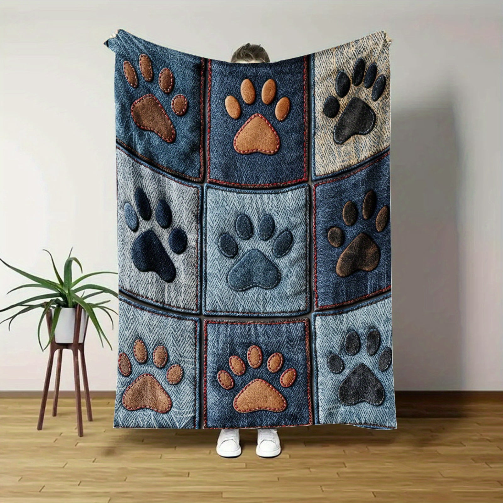 Cowboy-Style Dog Paw Prints Flannel Blanket | 280gsm Soft All-Season ...