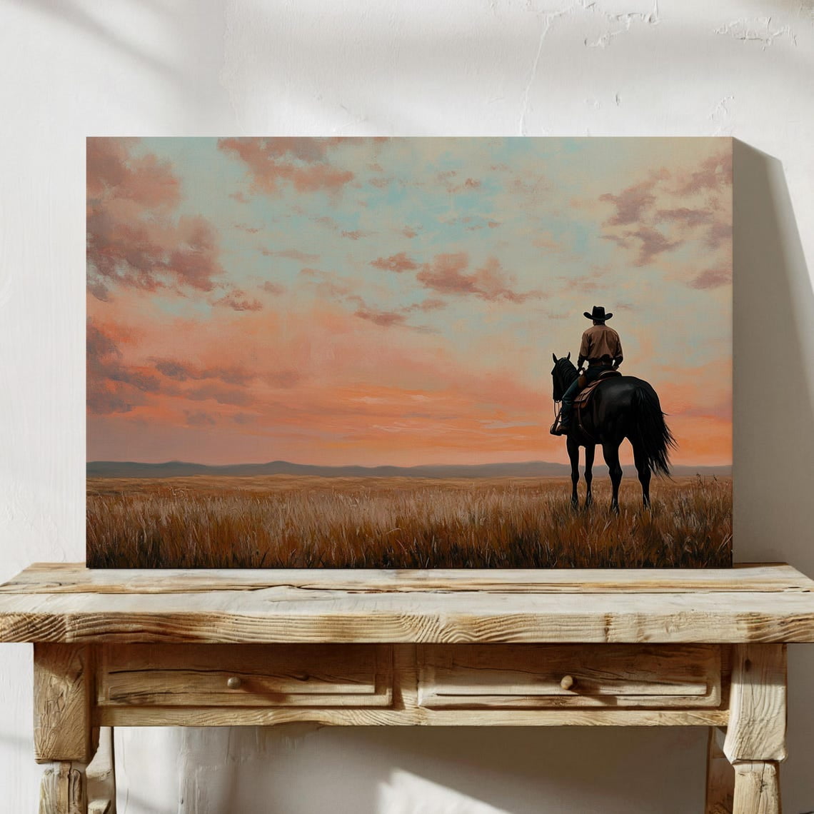 Cowboy Sunset Horseback Art – Western Ranch Wall Decor, Rustic Country Home Style, Lone Rider ...