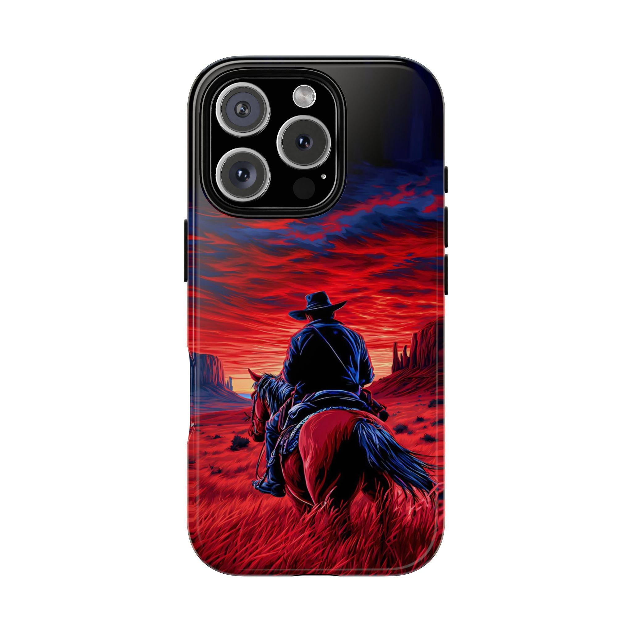 Cowboy Sunset Rider Phone Case Fiery Western Landscape Art for iPhone ...