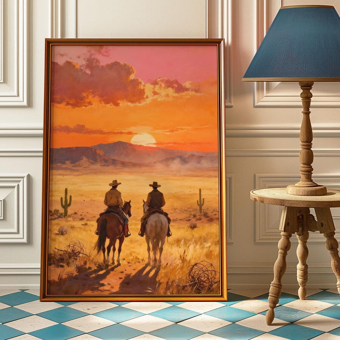 Cowboy Sunset, Wild West Desert Wall Art Print, Vintage Western ...
