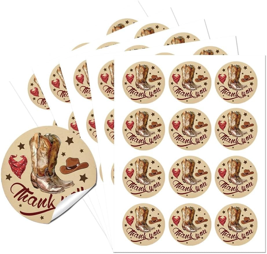 Cowboy Thank You Sticker Labels Cowboy Theme Party Circle Stickers 60 ...