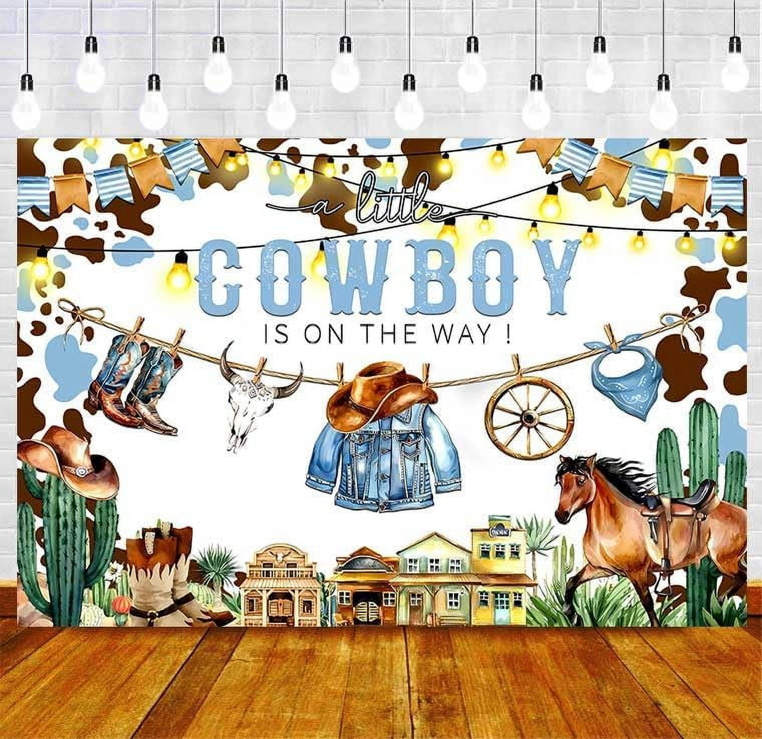 Cowboy Theme Backdrop Birthday Party Western Cowboy Clothes Hat Banner ...