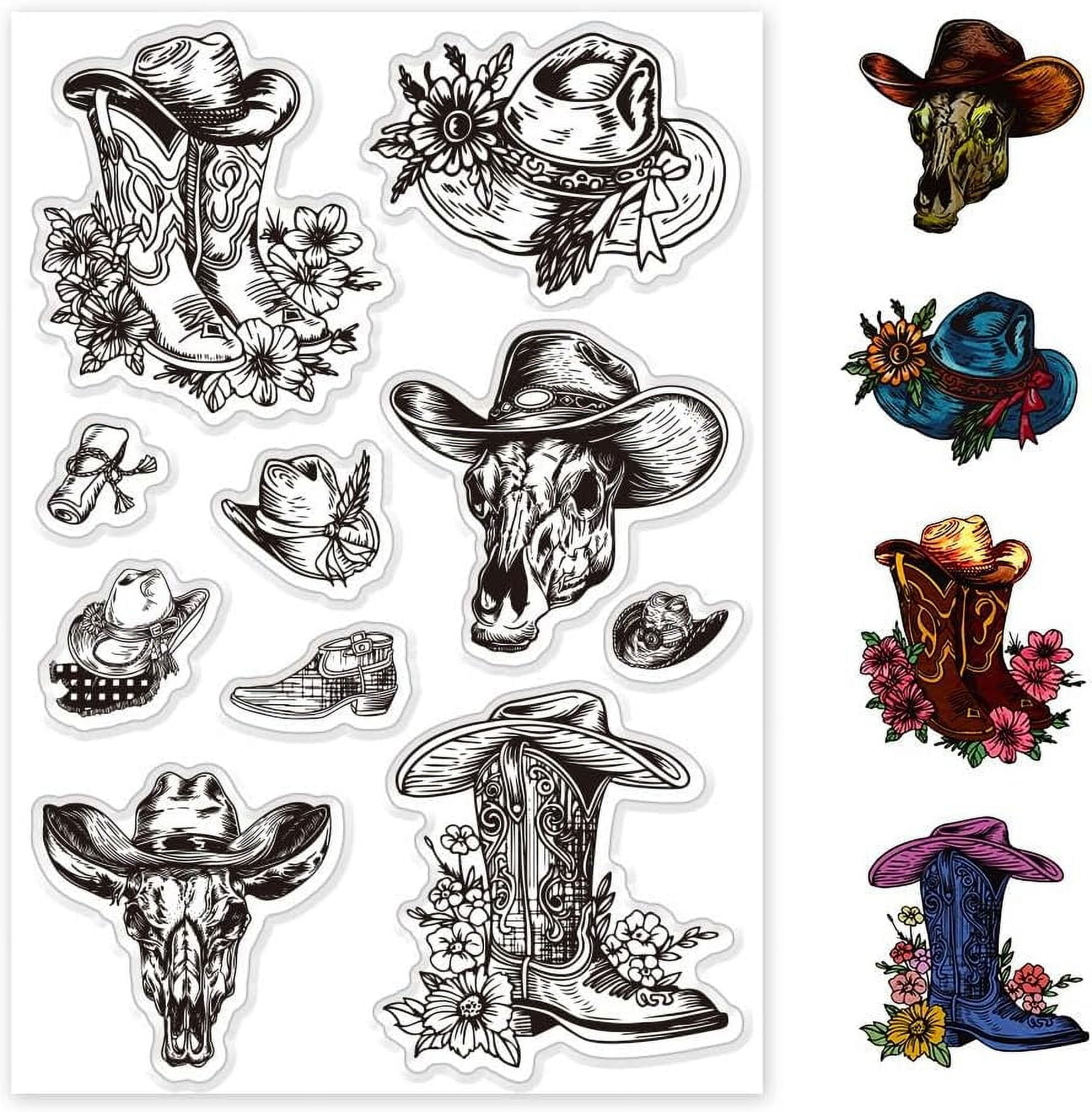 Cowboy Theme Clear Stamps Set 10pcs Retro Style Rubber Stamp for ...