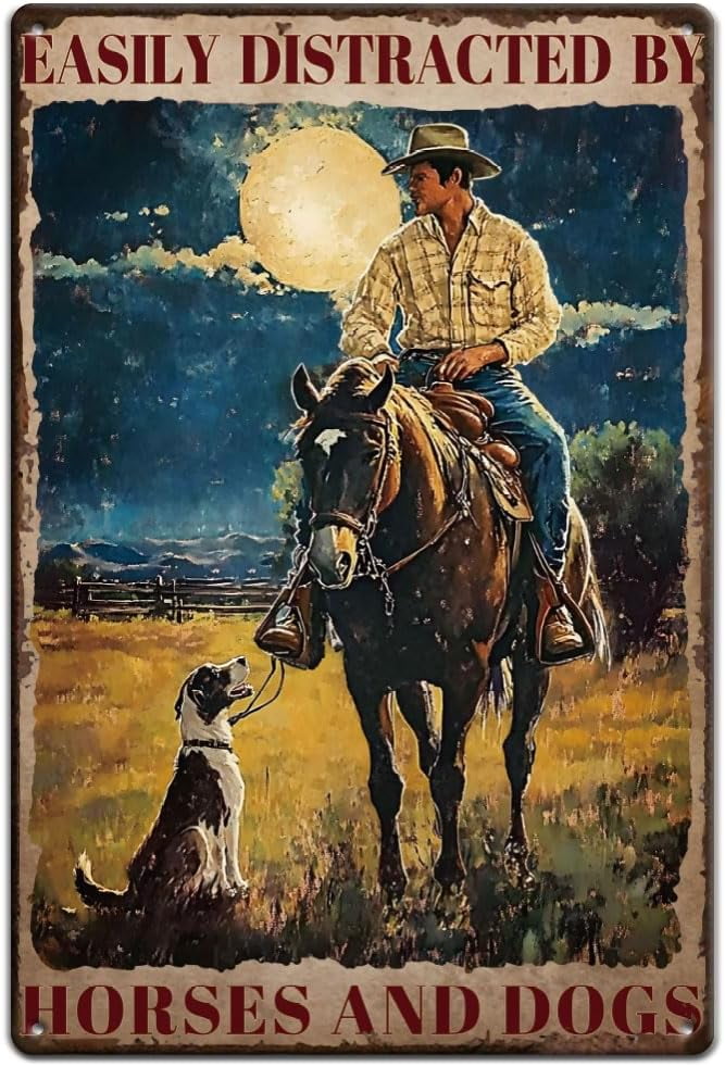 Cowboy Tin Signs Cowboy Riding Metal Sign Dog Metal Tin Signs Moon Sign ...