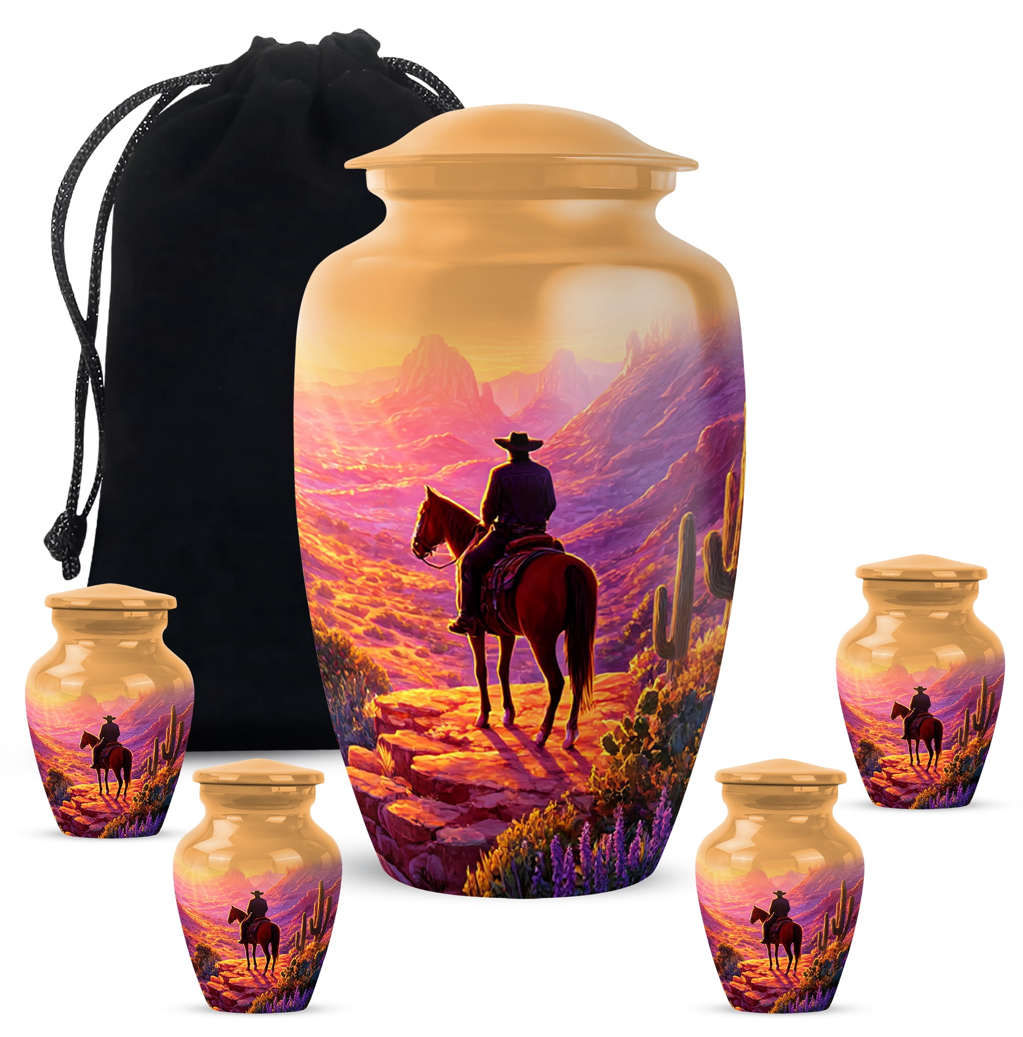 Cowboy Tribute Cremation Urns, 1 Large And 4 Mini Urn For Human Ashes, Memorial Urns For Ashes ...