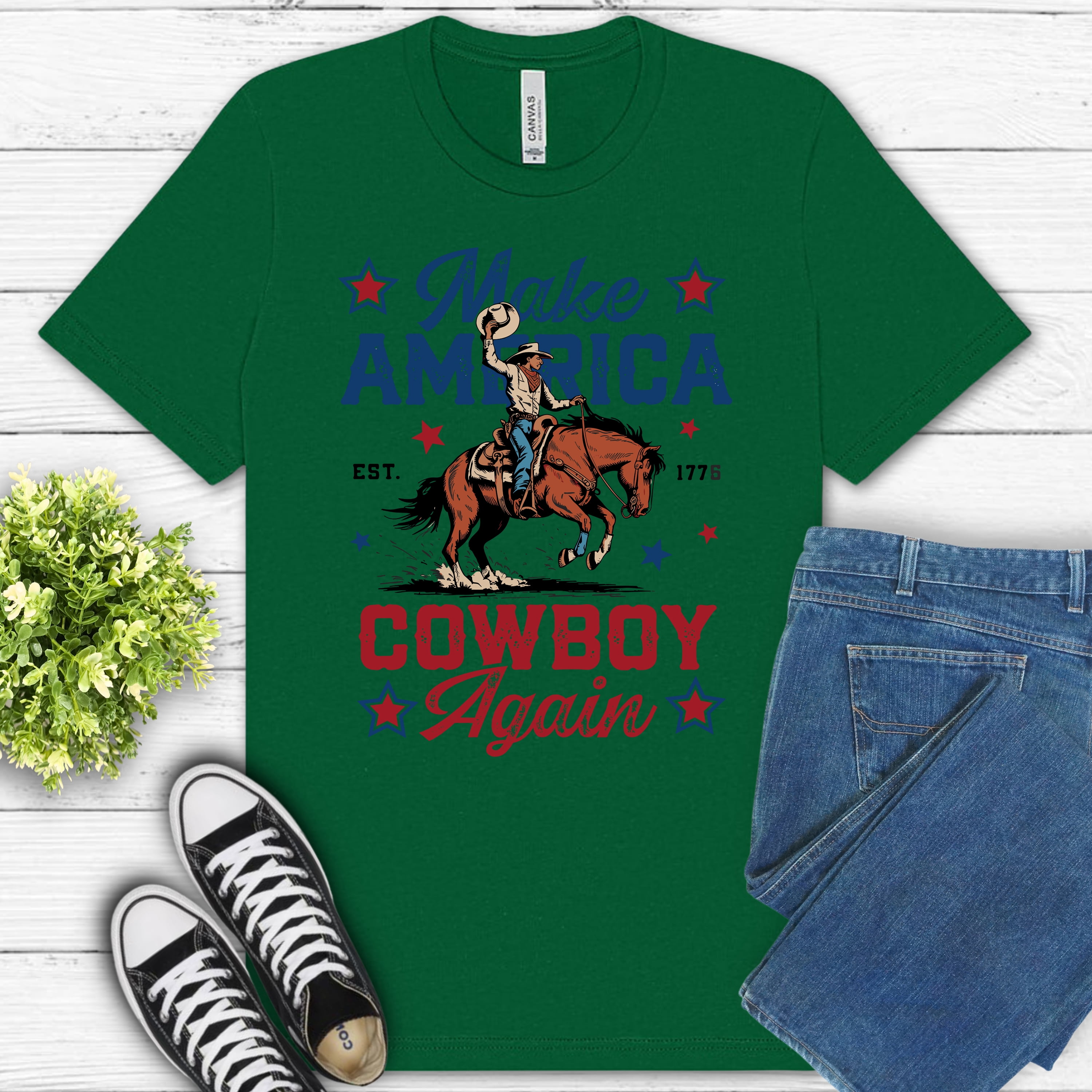 Cowboy USA Shirt – Vintage Rodeo Horse Riding Patriotic Graphic Tee ...