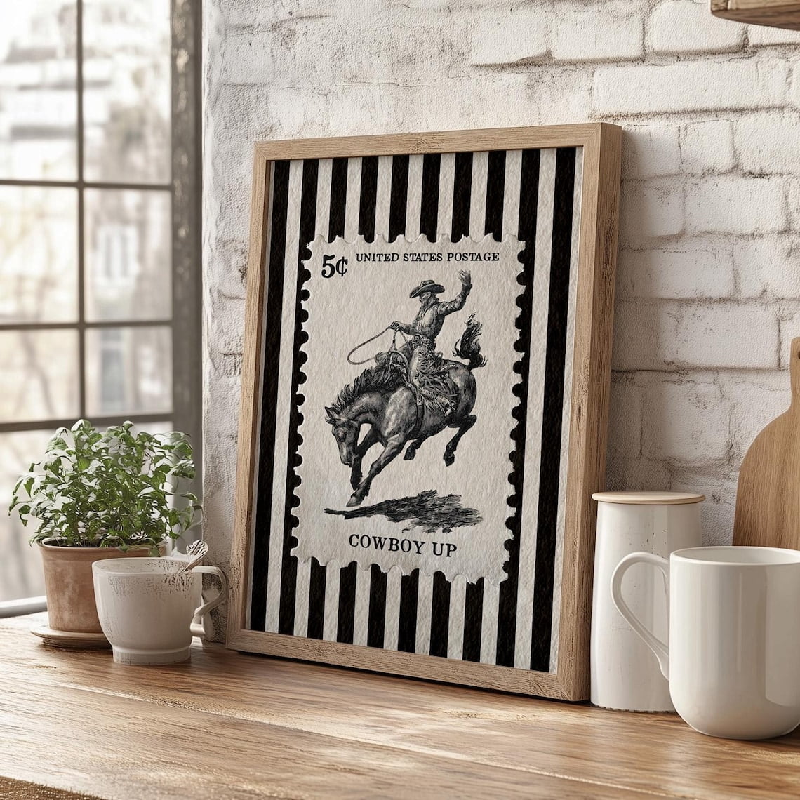 Cowboy Up Vintage Stamp Wall Art Retro Western Decor, Unframed Canvas ...