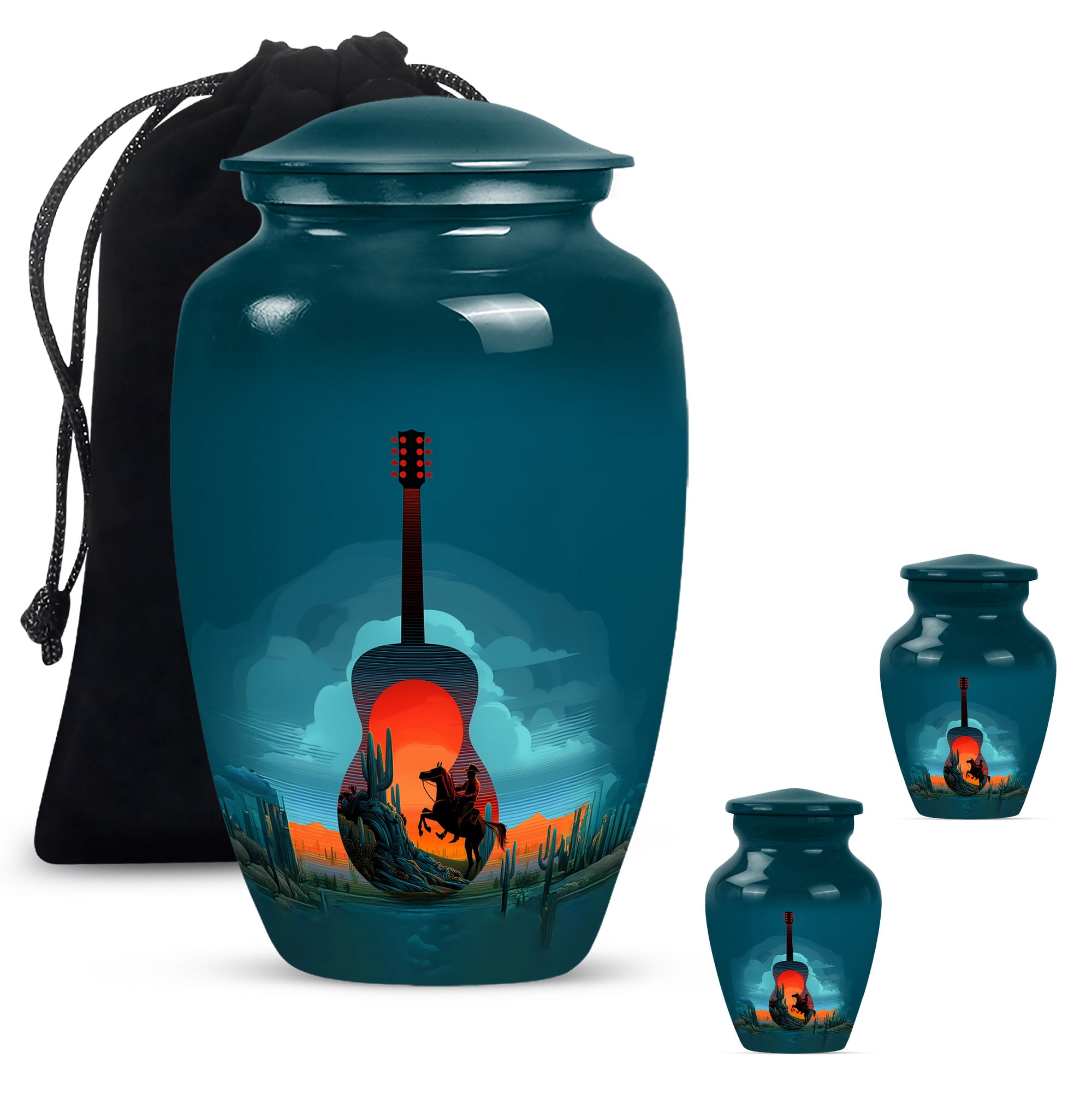 Cowboy Urn for Ashes Adult Male – 1 Large and 2 Small Urns for Human ...