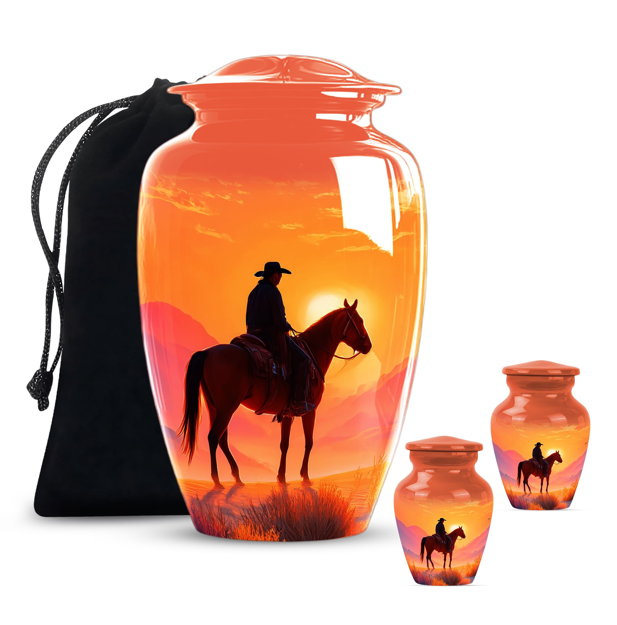 Cowboy Urn For Ashes - Adult Male Urn - Sunset Keepsake Urns For Women ...