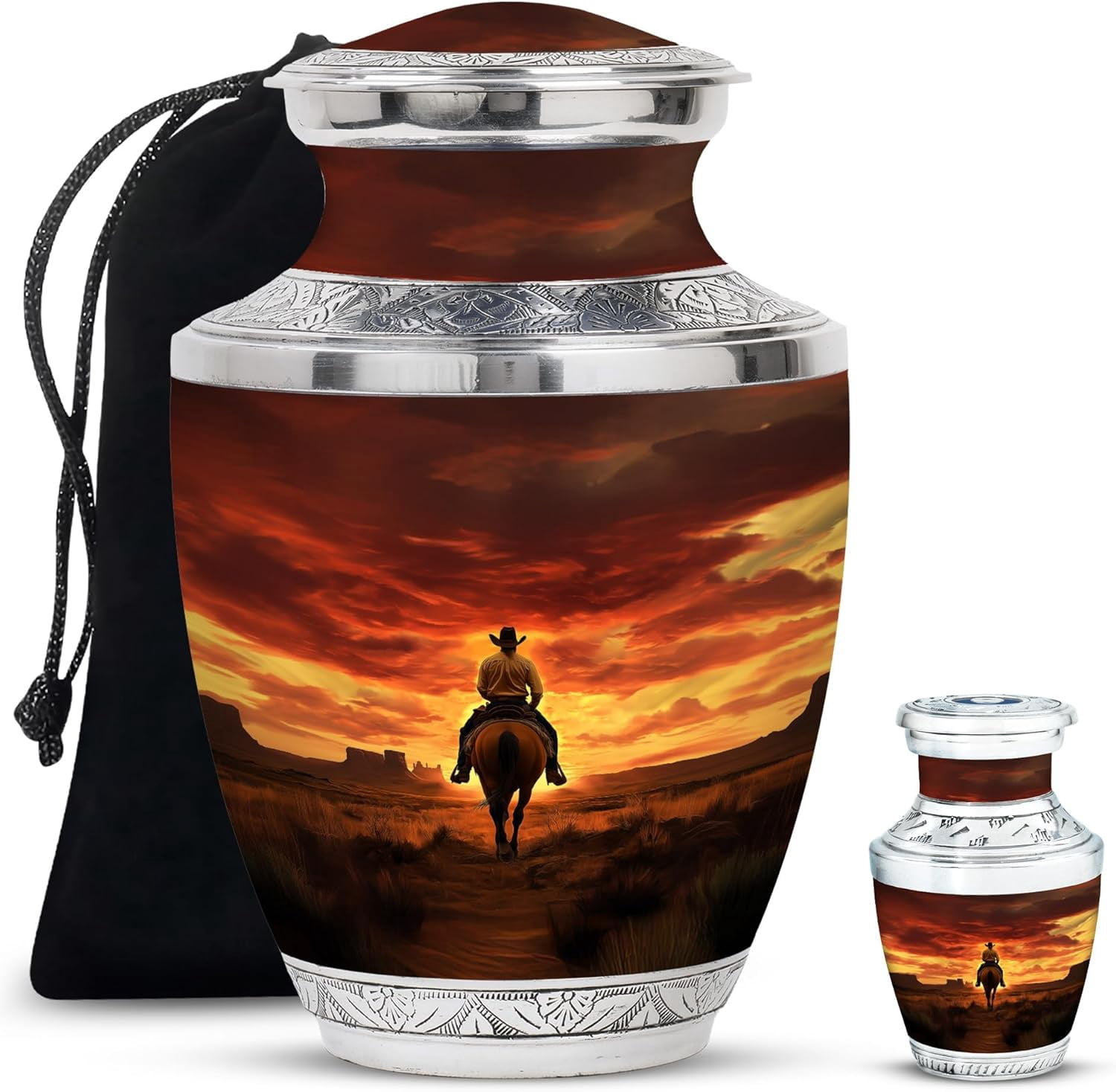 Cowboy Urn - Large Urns for Human Ashes Adult Male - Keepsake Urn for ...