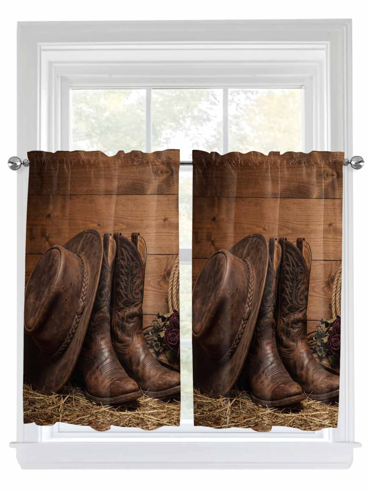 Cowboy Western Bathroom Window Curtain, Cowboy Hats Boots Retro Rose ...
