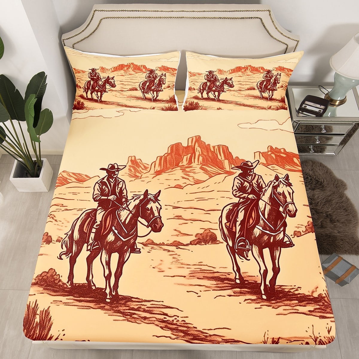 Cowboy Western Bed Set Wild West Desert Mountain Fitted Sheet Rustic ...