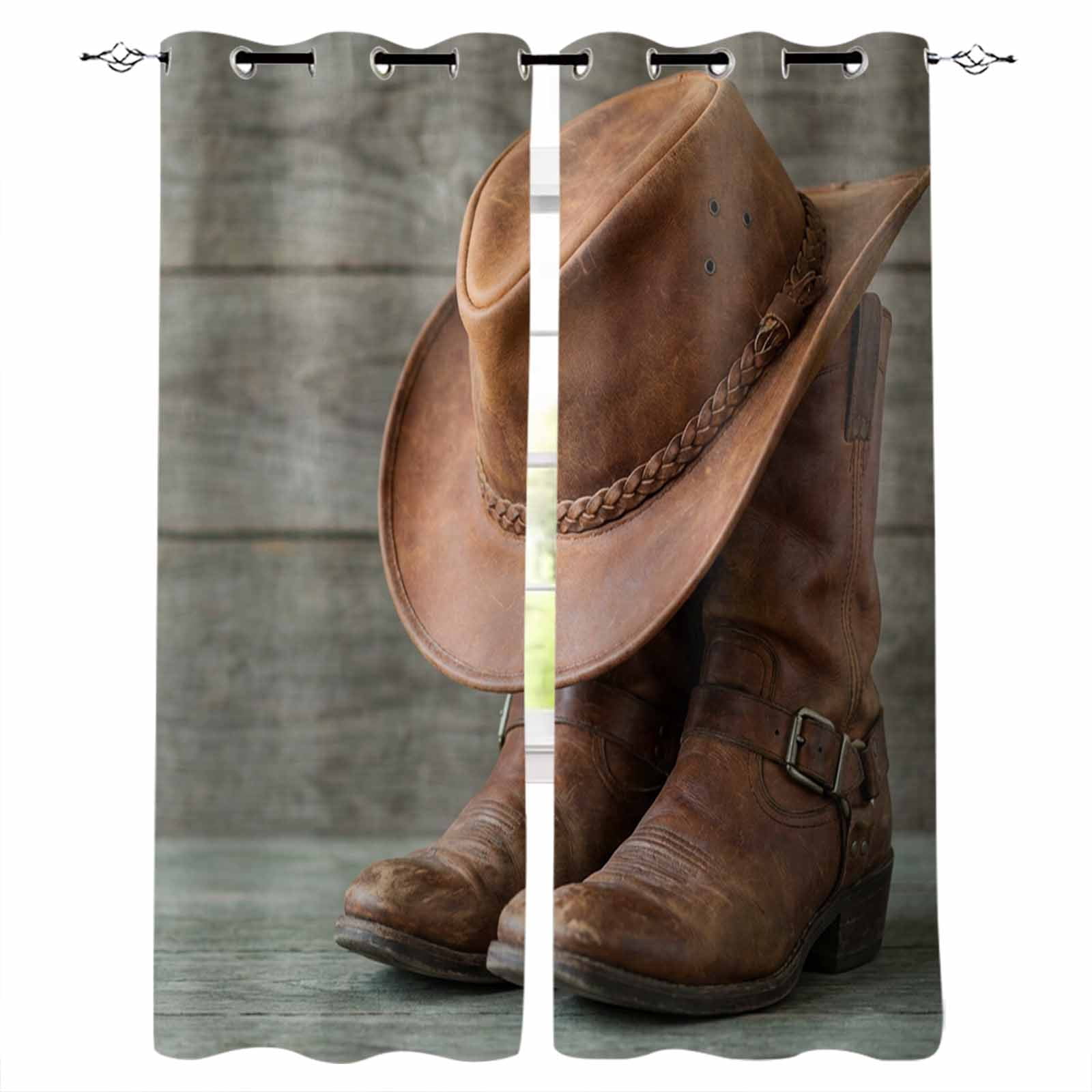 Cowboy Western Blackout Curtains 84 Inches Long, Cowboy Hats Boots Grey ...