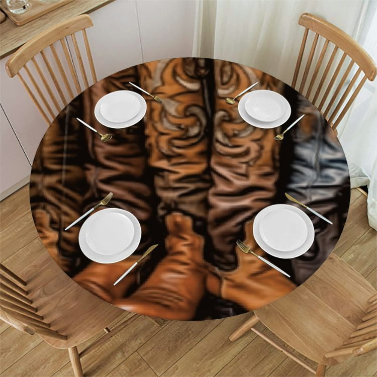 (Cowboy Western Boots) Round Outdoor Tablecloth with Zipper Elastic ...